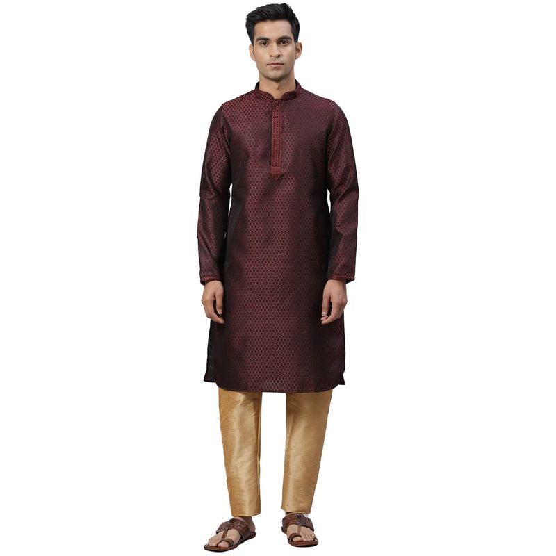 Buy Manthan Wine Silk Blend Kurta For Men Online