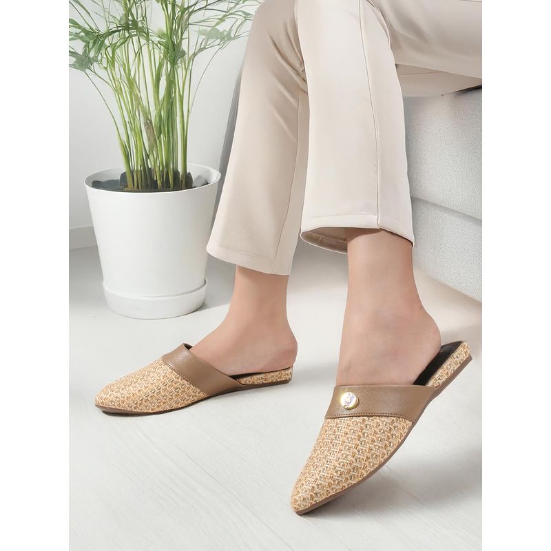 Buy Iconics Women Beige Gemstone Pointed Toe Mules Online
