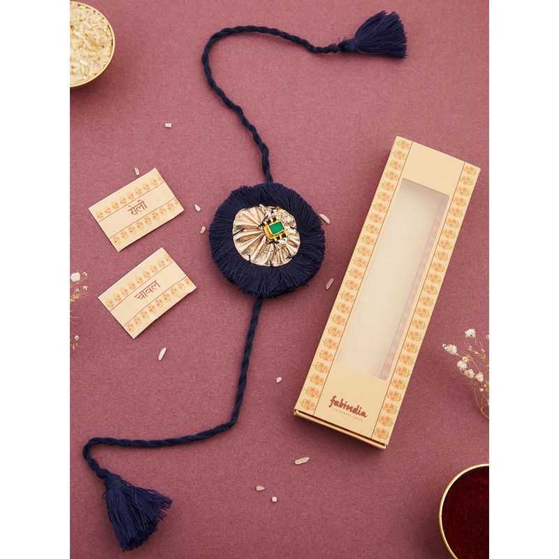 Buy Fabindia Women Blue Solid Rakhi with Roli and Chawal Online