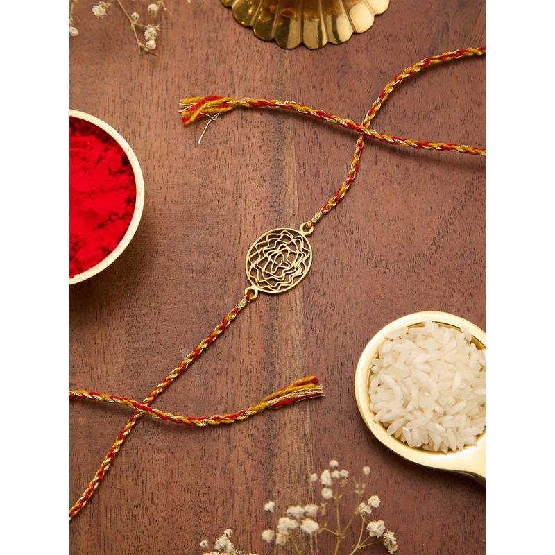 Buy Fabindia Women Gold Solid Rakhi with Roli and Chawal Online