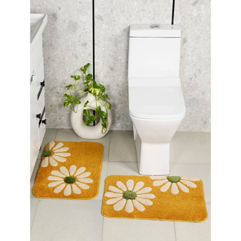 Buy Saral Home Mustard Cawo Soft Antiskid Bath Mat (Pac Of 2) Online