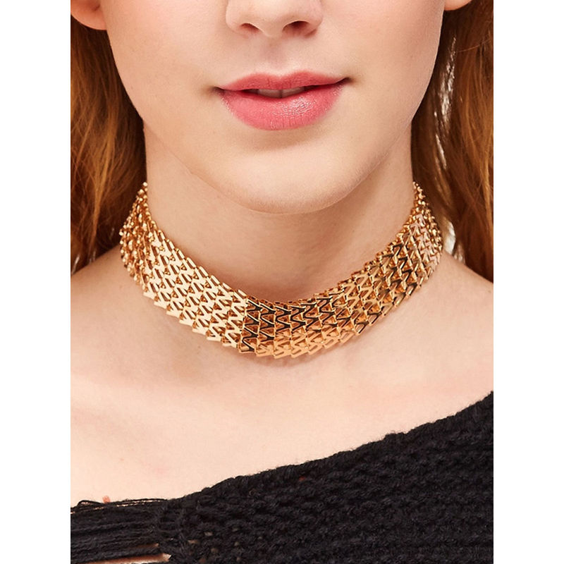 Buy OOMPH Gold Tone Cut-Out Metal Fashion Choker Necklace for Women Online