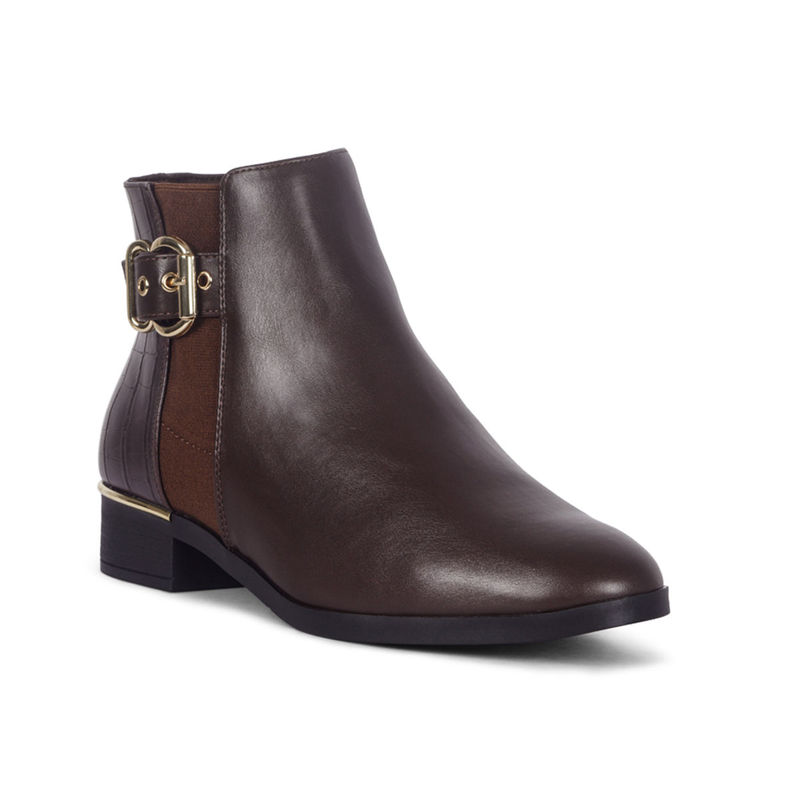 Buy London Rag Buckled Ankle Boot With Croc Detail In Brown Online