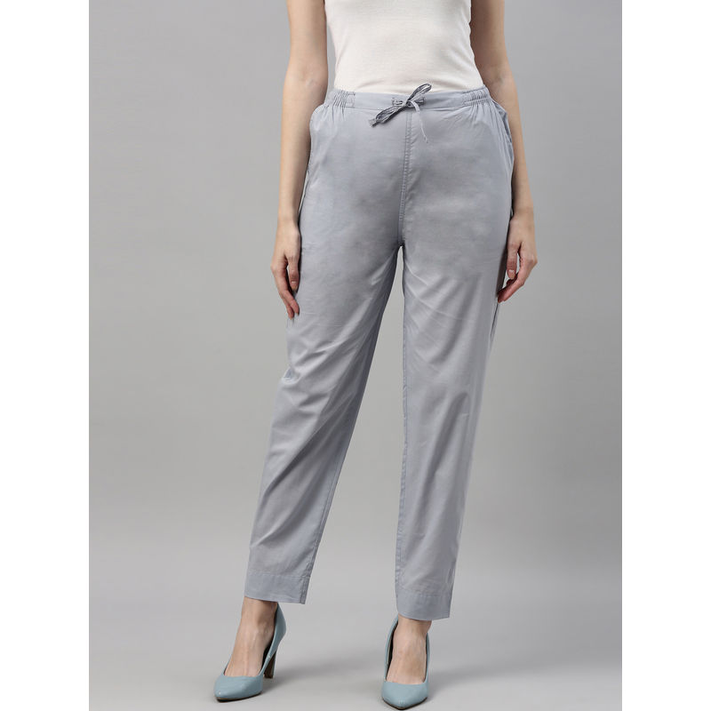 Buy Go Colors Women Ice Solid Mid Rise Cotton Pants - Blue Online
