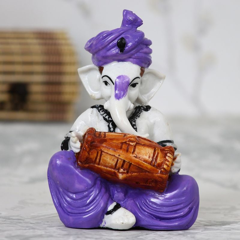 Buy eCraftIndia Purple Lord Ganesha Idol Playing Dholak Showpiece Online