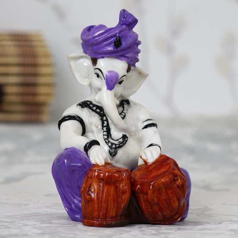 Buy eCraftIndia Purple Lord Ganesha Playing Tabla Idol Online
