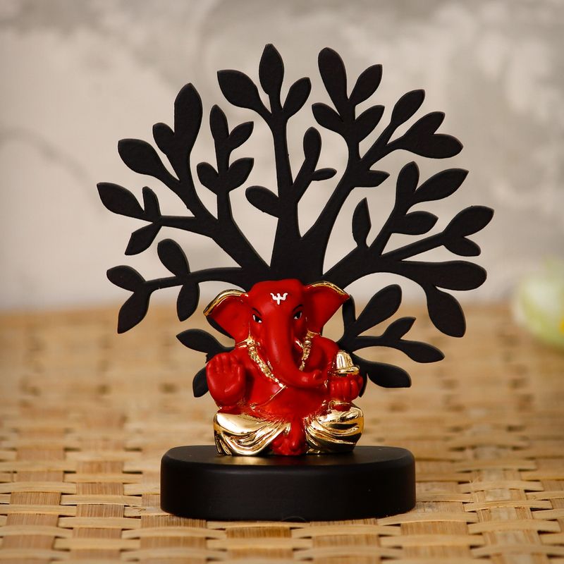 Buy eCraftIndia Gold Plated Red Appu Ganesha Showpiece with Wooden Tree ...