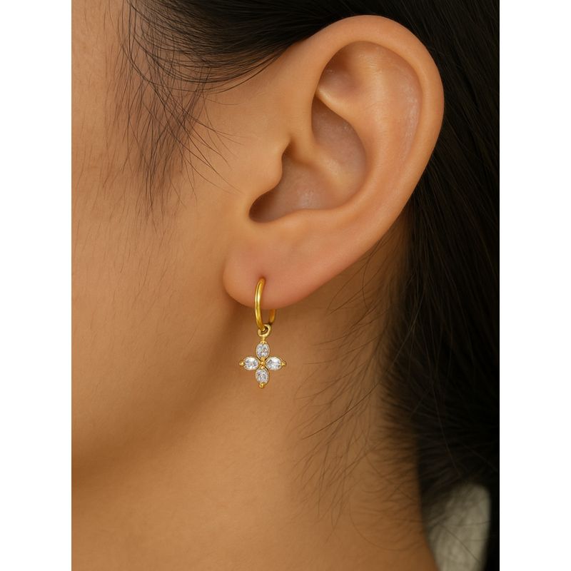 Buy Inaya Accessories 18Kt Gold Plated Zircon Flower Stainless Steel ...