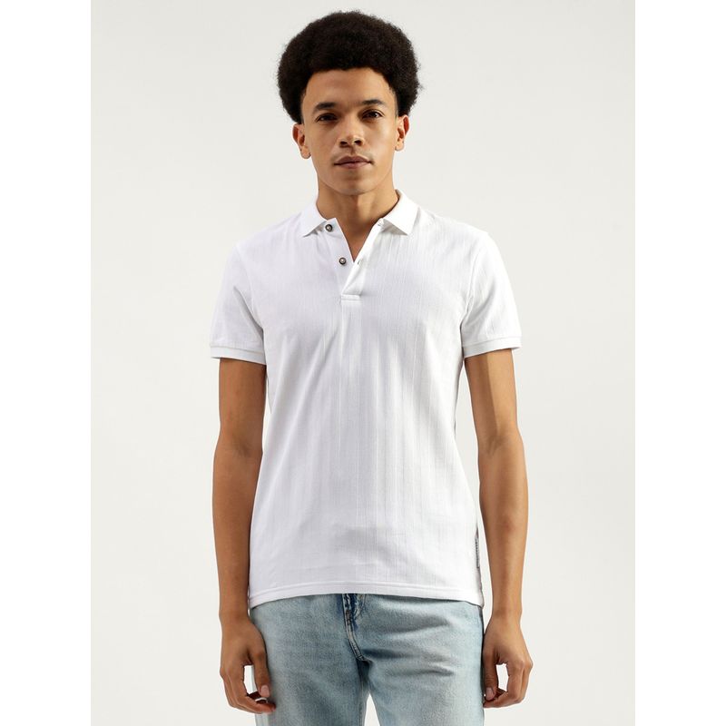 Buy United Colors of Benetton White Self Design Pattern Polo T-Shirt Online