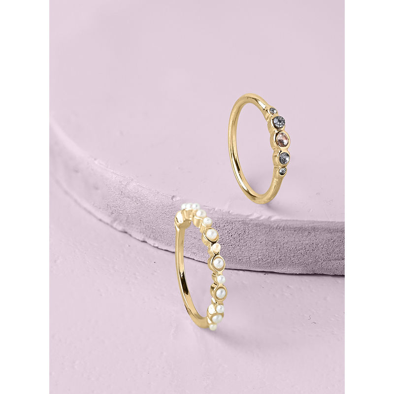 Buy Accessorize London Women White & Gold Embellished Rings (Pack of 2 ...