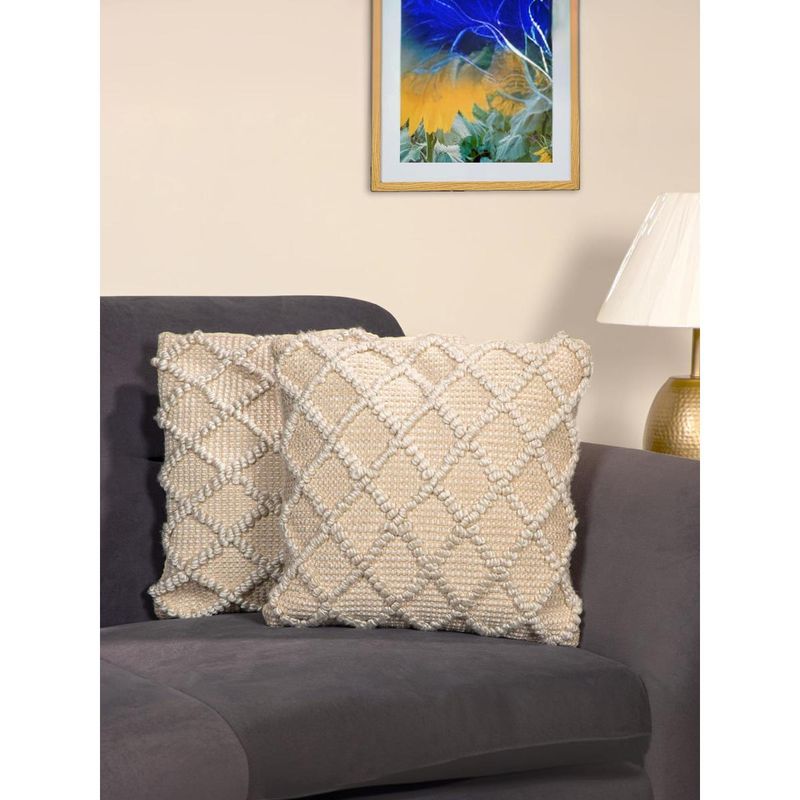 Buy Anko Beige Polyester & Cotton Square Cushion Covers (Pack Of 2) Online