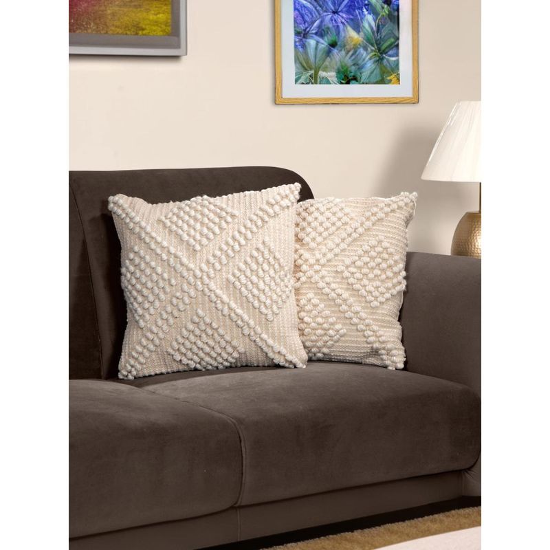 Buy Anko Cream Australia Romy Woven Square Cushion Cover (Pack Of 2) Online
