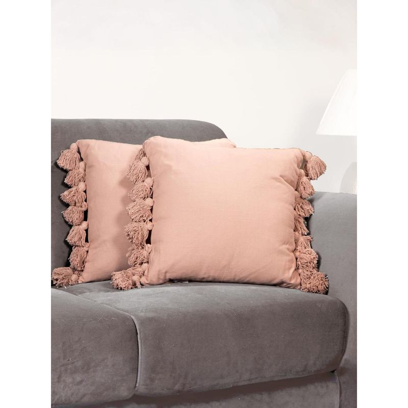 Buy Anko Peach 100% Cotton Square Cushion Covers (Pack Of 2) Online