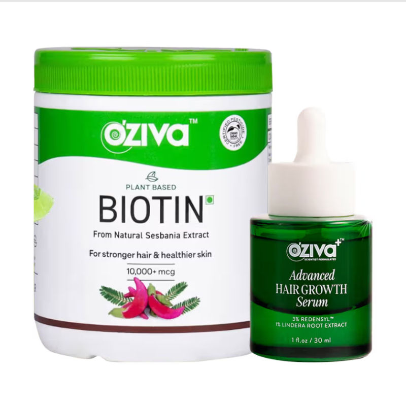Buy Oziva Advanced Hair Growth Serum And OZiva Plant Based Biotin 10000 ...