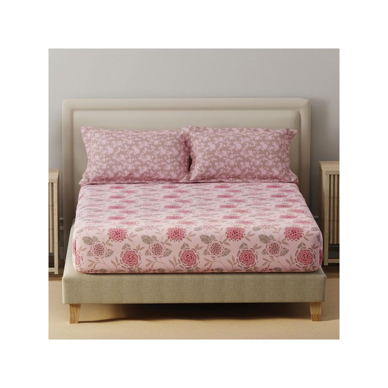 Buy Layers Basicx Cotton 120 TC Pink Floral Bedsheet With 2 Pillow ...
