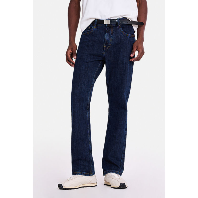 Buy Snitch Dark Blue Washed Straight Casual Jeans for Men Online