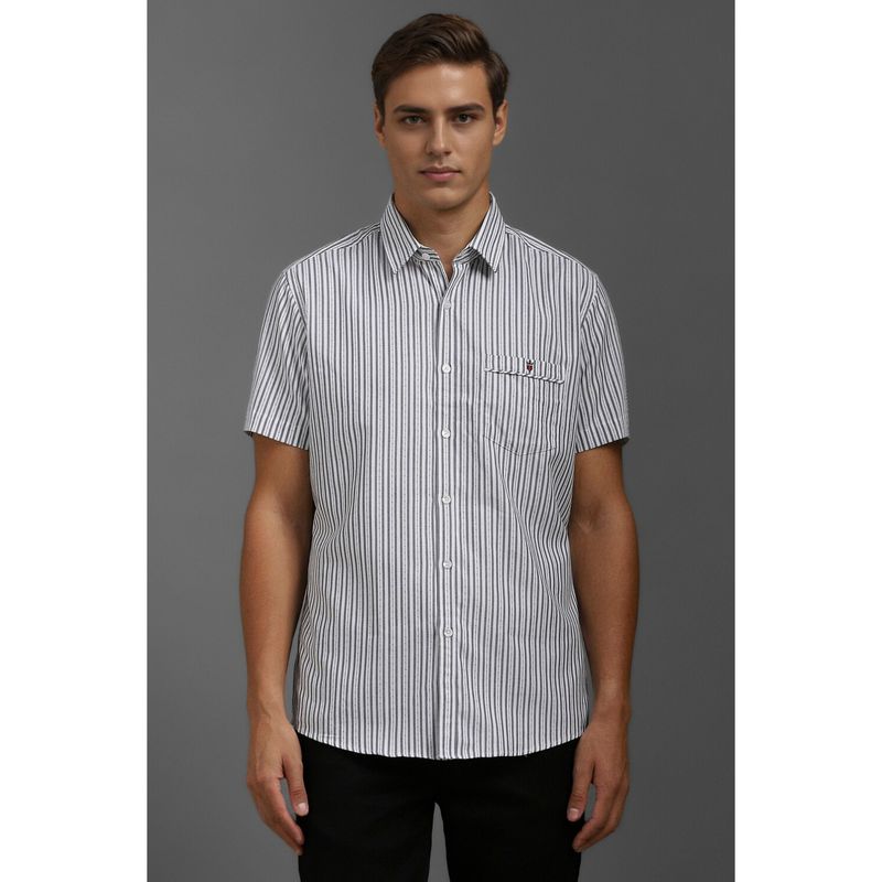 Buy Louis Philippe Men Grey Slim Fit Stripe Half Sleeves Casual Shirt ...
