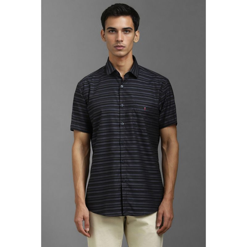Buy Louis Philippe Men Black Slim Fit Stripe Half Sleeves Casual Shirt ...