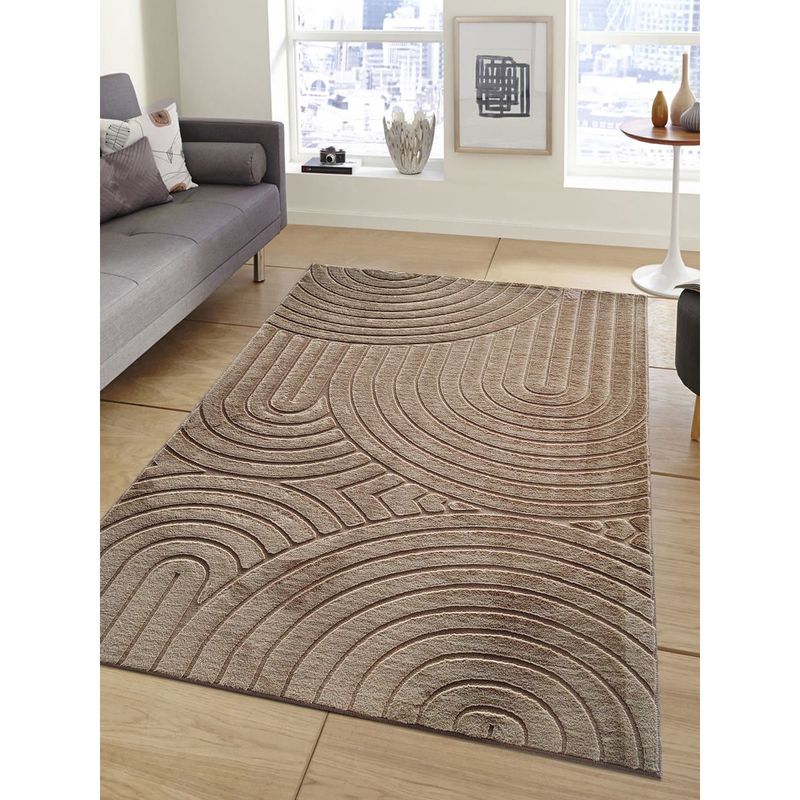 Buy OBSESSIONS Brown Polyester Machine Made Abstract Carpet Online
