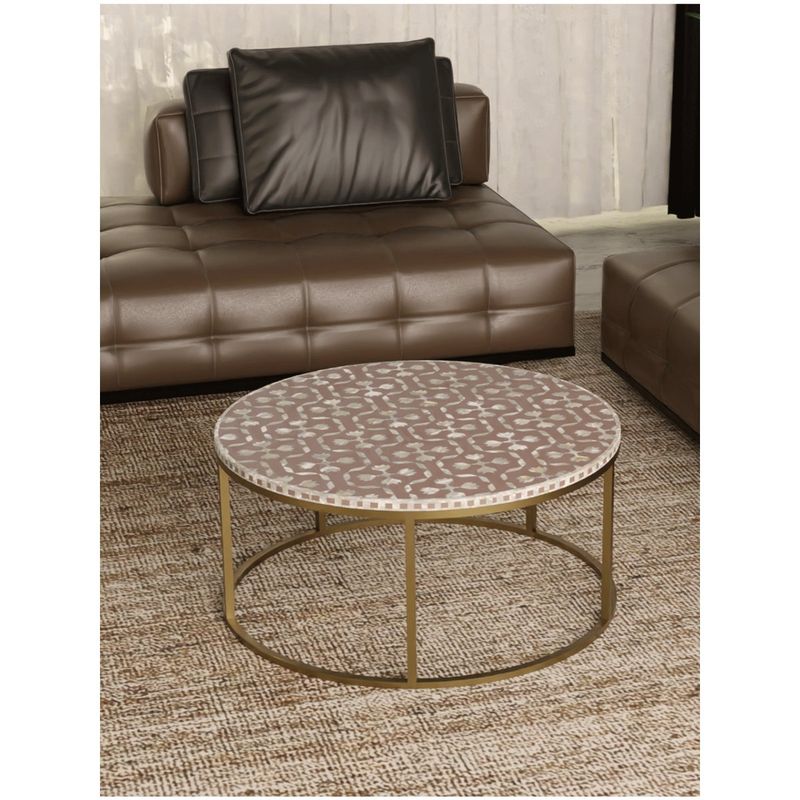 Buy CasaGold Floral Vegan Shell Inlay Coffee Table With Stand - Brown ...