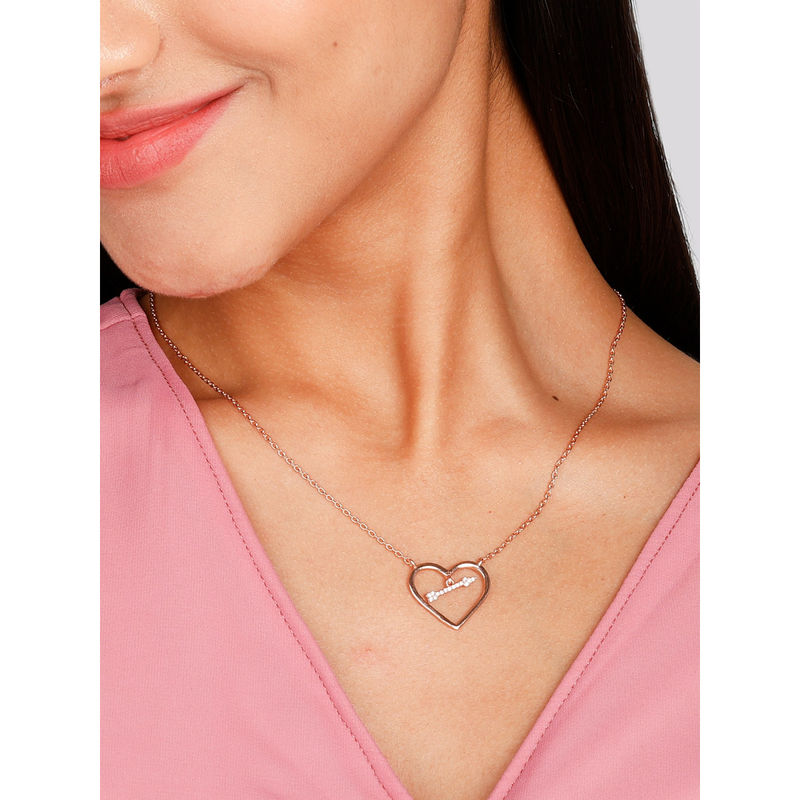 Buy GIVA Sterling Silver Rose Gold Heartstrings Necklace Online