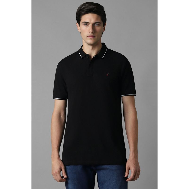 Buy Louis Philippe Men Black Solid Polo T-Shirt Online