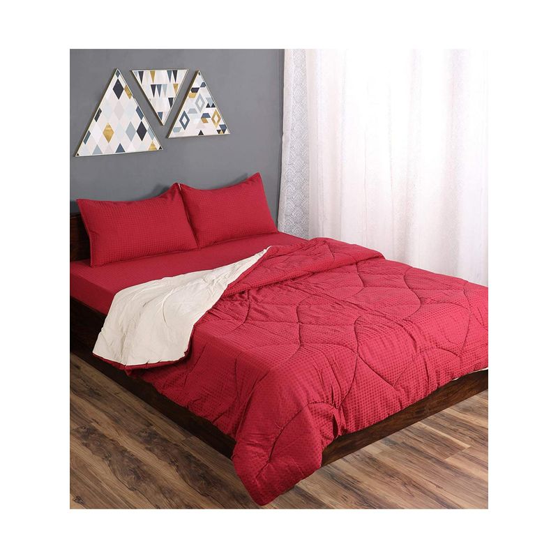 Buy Saral Home Waffle Cotton Solid Queen Size Quilt Maroon Online