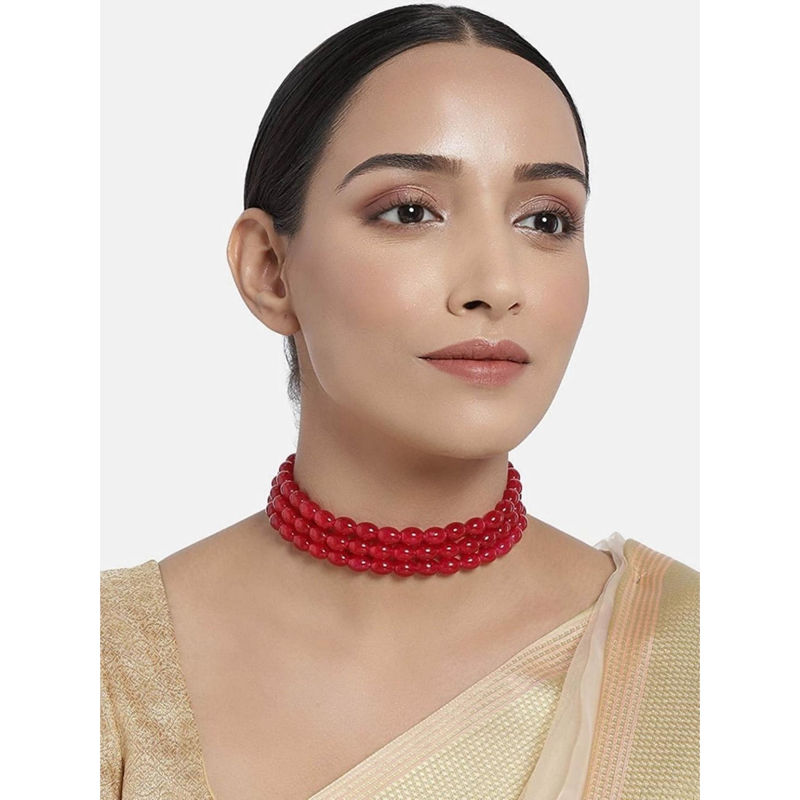 Buy I Jewels Gold Plated Handcrafted 3 Layer Light Weighted Ruby Pearl Choker Necklace (ML251R ...