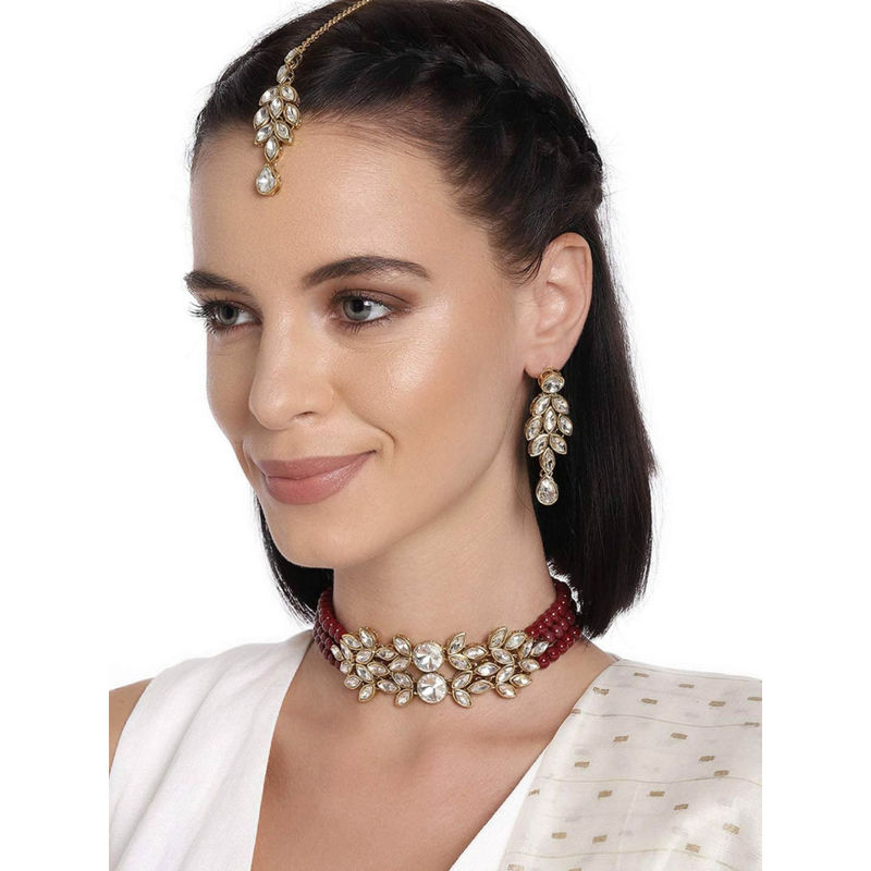 Buy I Jewels Gold Plated Traditional Stone Pearl Choker Necklace ...