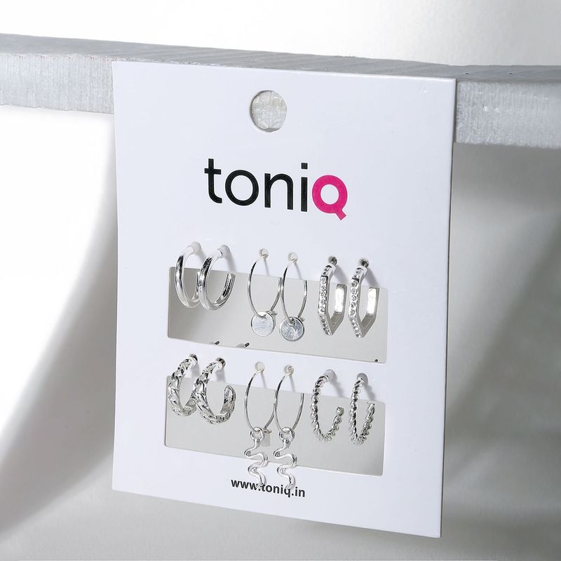 Buy Toniq Classic Silver Hoops Earring (Set of 6 Pairs) Online