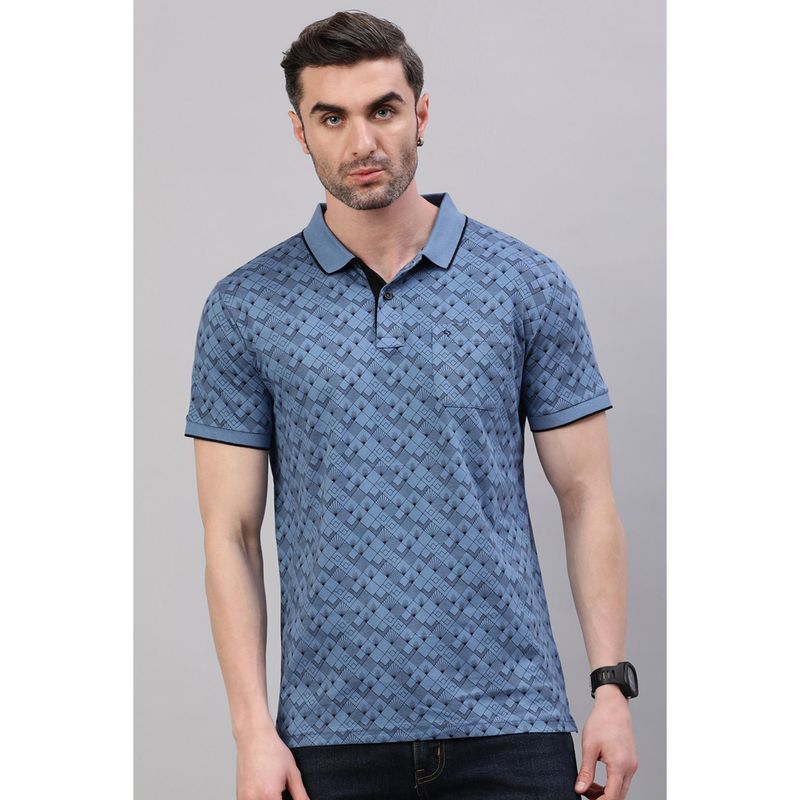 Buy Classic Polo Men Blue Printed Polo T-Shirt Online