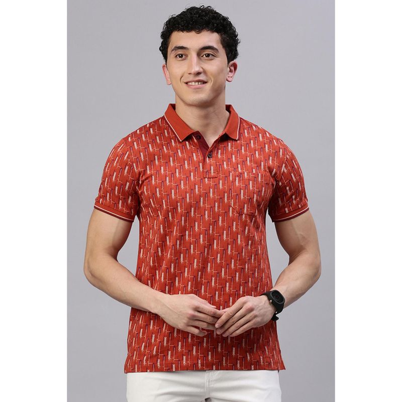 Buy Classic Polo Men Rust Printed Polo T-Shirt Online