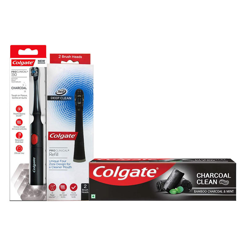 Colgate ProClinical 150 Charcoal Battery Toothbrush with 2 Refills ...