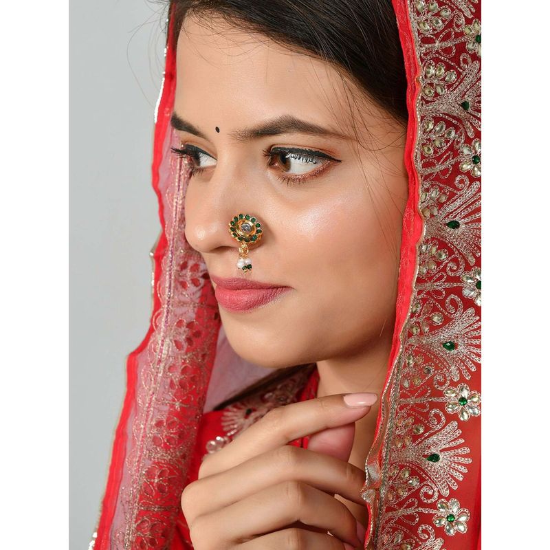 Buy Silvermerc Designs Meenakari Gold Plated Besar Nose Ring Online