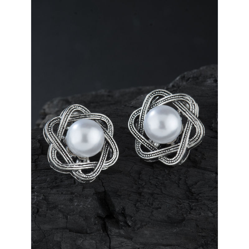 E2O Quirky Design Silver Plated With Pearl Stud Earring: Buy E2O Quirky Design Silver Plated ...