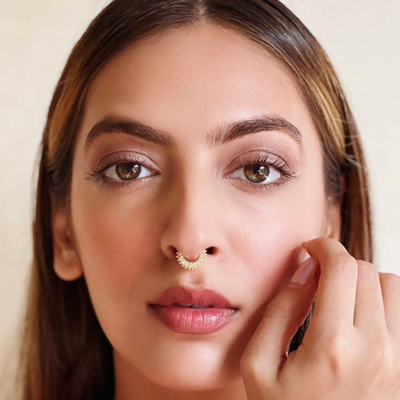 Buy Azai by Nykaa Fashion Festive Gold White Stones Septum Nose Ring Online