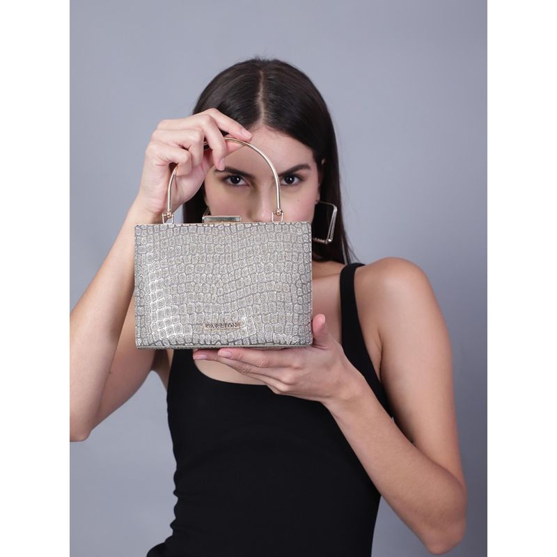Buy Carlton London Silver Textured Box Clutch Online