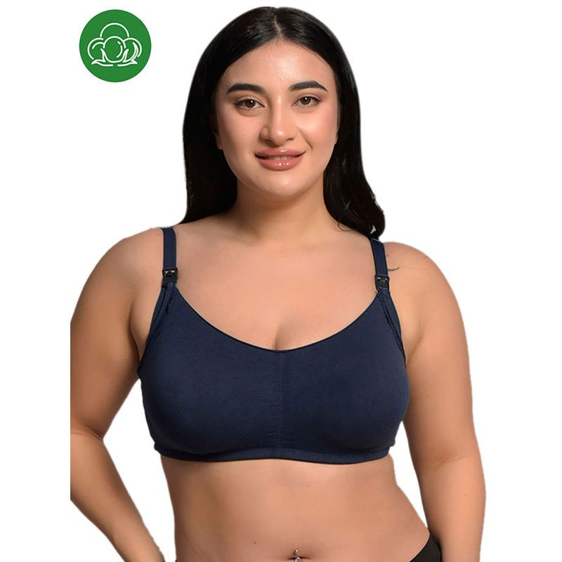 Buy Inner Sense Plus Size Navy Organic Cotton Bamboo Nursing Bra with Removable Pads Online