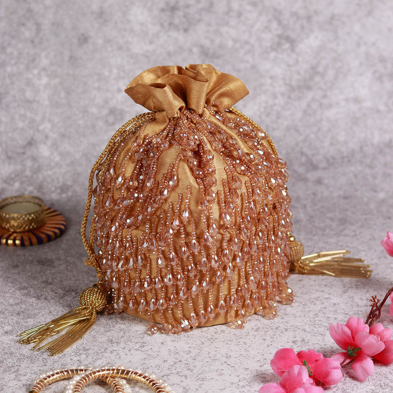 Buy THE TAN CLAN Zareen Gold Potli Bag with Handle Online