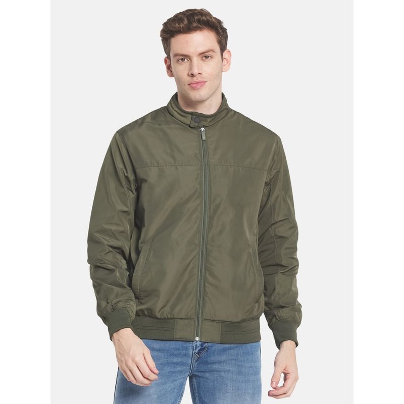 Buy METTLE Men Green Solid Bomber Jacket Online