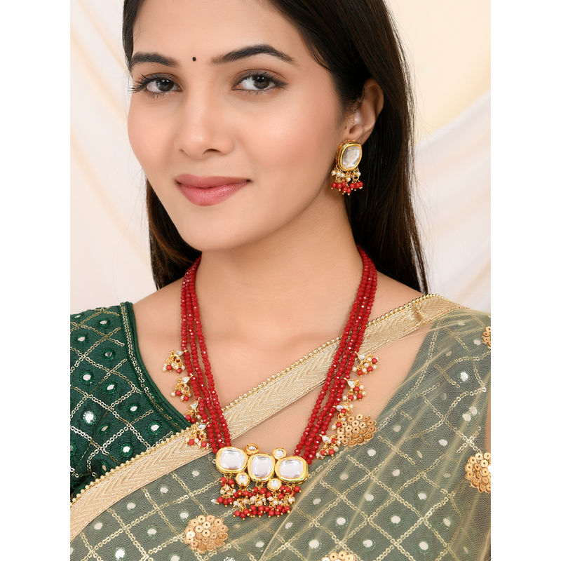 Buy Silvermerc Designs Red Bold Ruby Beaded Necklace Set Online