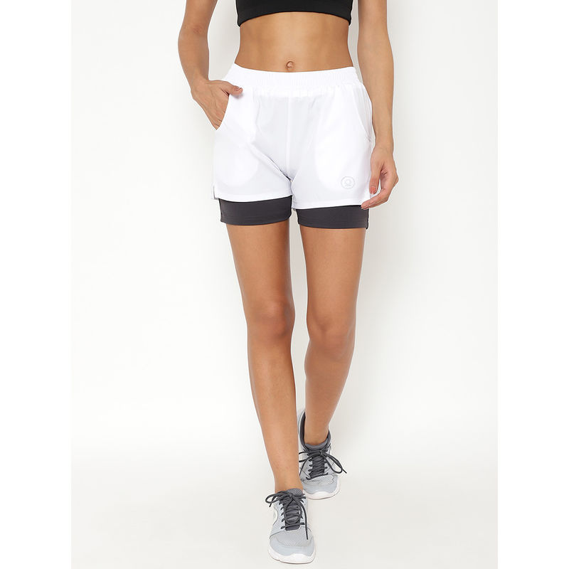 Buy CHKOKKO Double Layered Shorts For Women - White Online