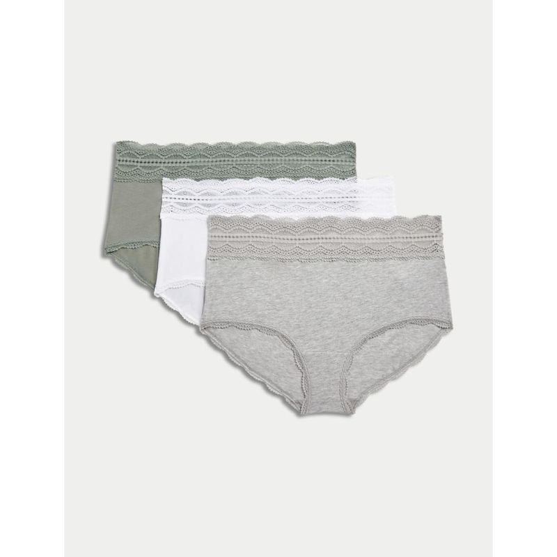 Buy Marks & Spencer Green Pack of 3 Cotton Rich High Rise Shorties Online