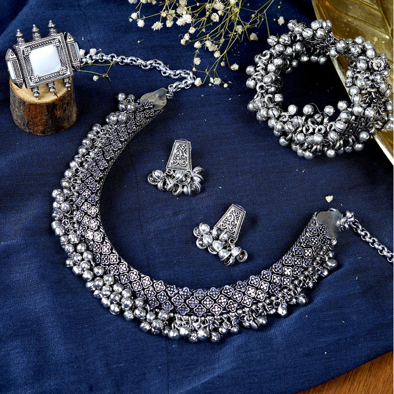Buy Teejh Shaivi Metallic Silver Oxidised Jewellery Gift Set Online