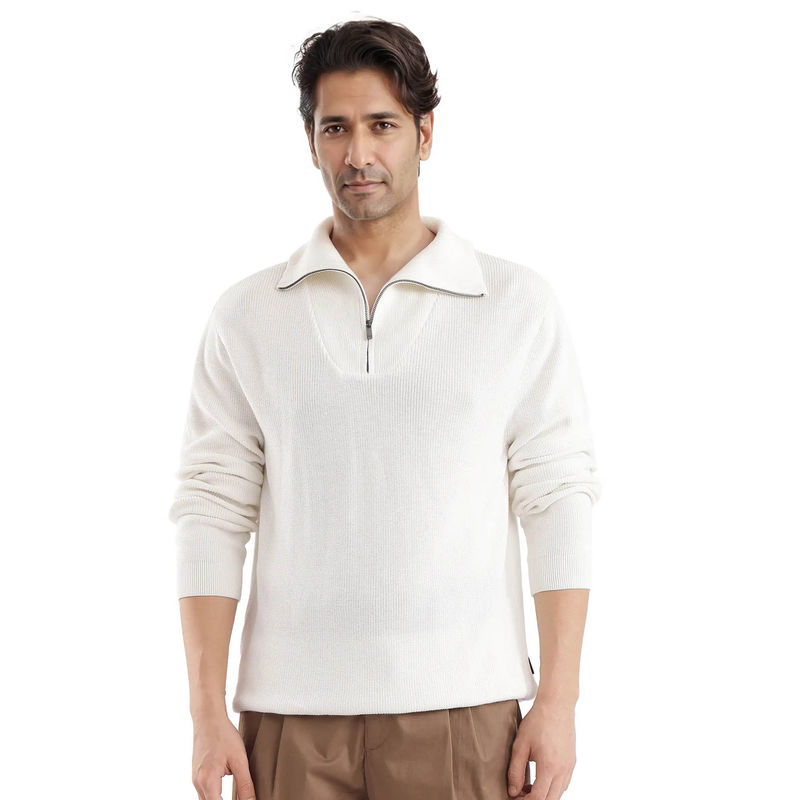 Buy Rare Rabbit Laz Off White Textured Regular Fit Sweater Online