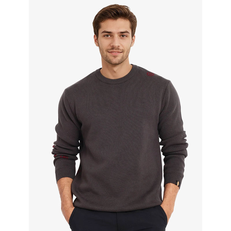 Buy Rare Rabbit Mario Dark Grey Monogram Print Regular Fit Sweater Online