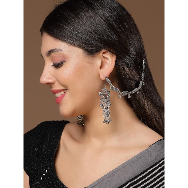 Buy PANASH Women Oxidised Silver-Plated Circular Ear Chains Online Buy PANASH Women Oxidised Silver-Plated Circular Ear Chains Online