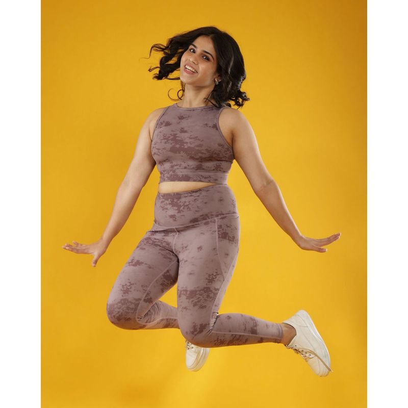 Buy Bliss Club Women Brown Active Tie-Dye Leggings with Two Side ...