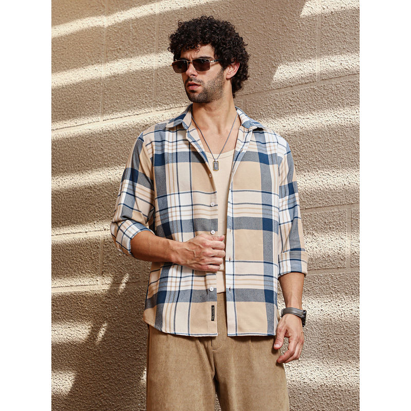 Buy Campus Sutra Men Buff Beige & Indigo Blue Maxi-Plaid Relaxed Shirt ...