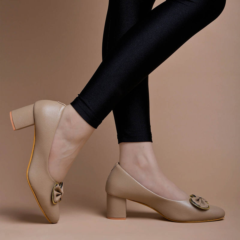 Buy Shoetopia Pointed Toe Stylish Bow Beige Pump Heels for Women Online